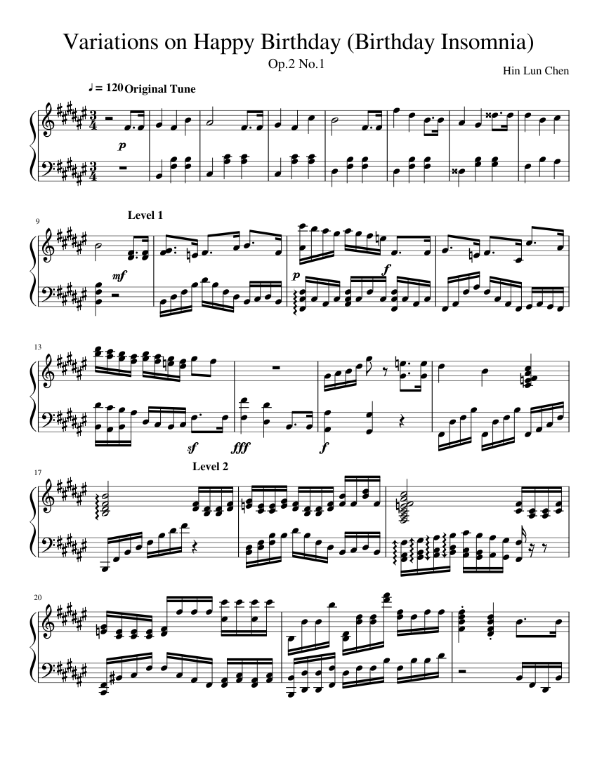 Variations on Happy Birthday Birthday Insomnia Sheet music for Piano ...