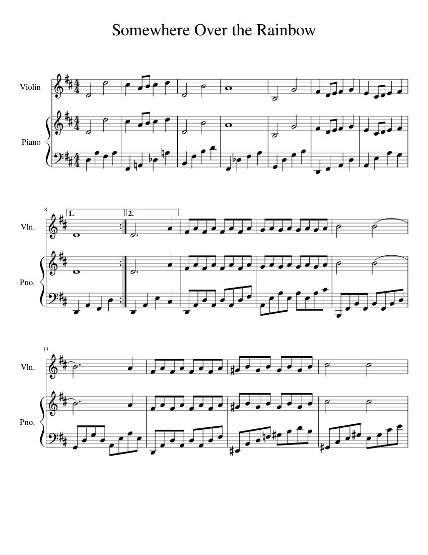 Somewhere Over the Rainbow Sheet music for Piano, Violin (Solo ...