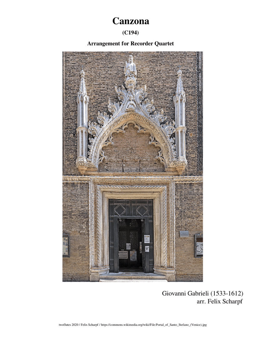 Gabrieli, Giovanni - Canzona (C194) for Recorder Quartet Sheet music ...