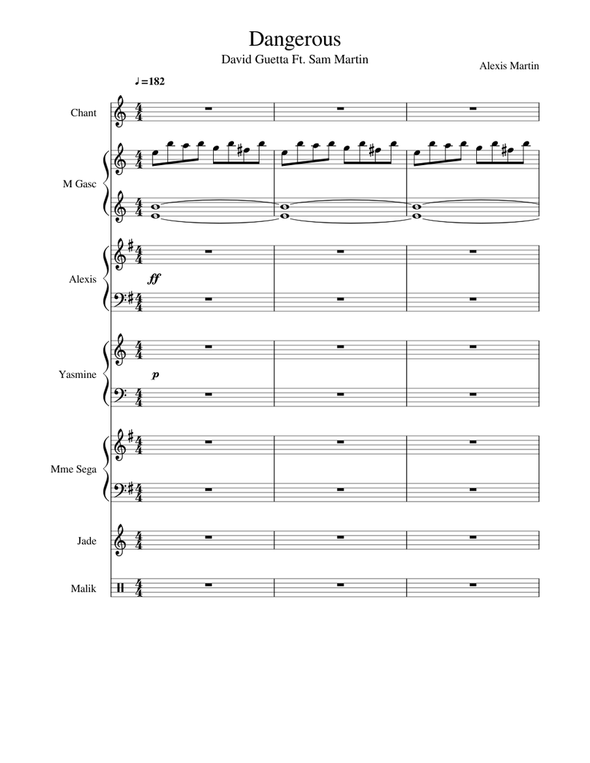 Dangerous - David Guetta - Ensemble des Instruments Sheet music for ...