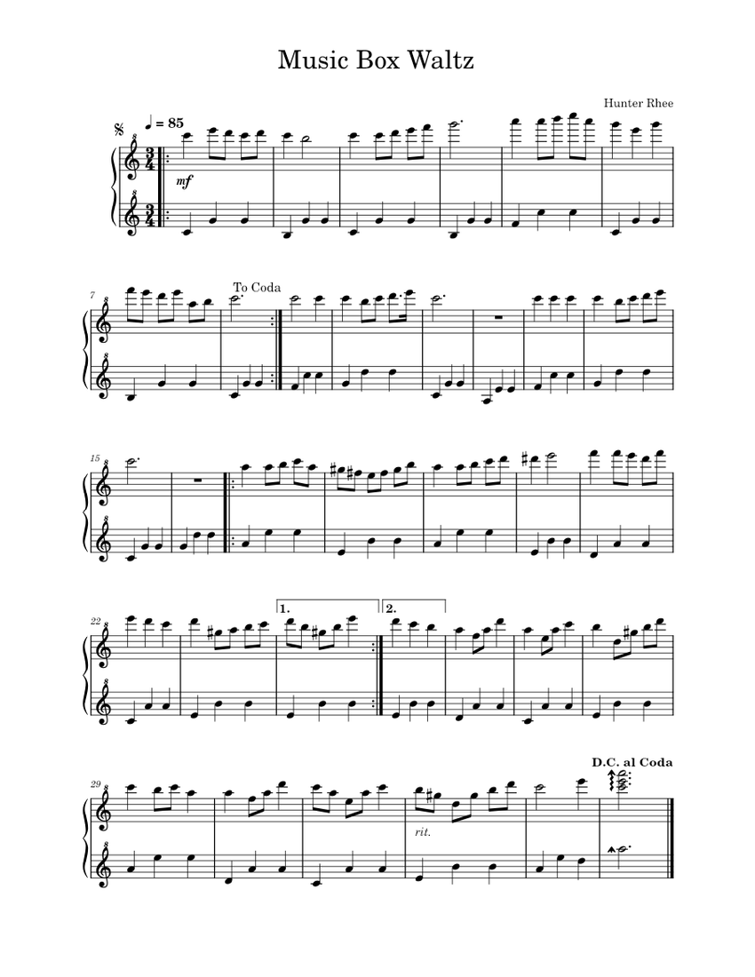 Music Box Waltz Sheet Music for Piano (Solo) easy | MuseScore.com