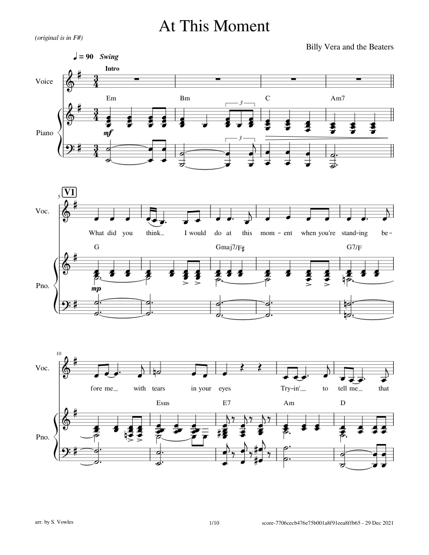 At This Moment (Billy Vera) - G Sheet Music with Chords for Piano ...