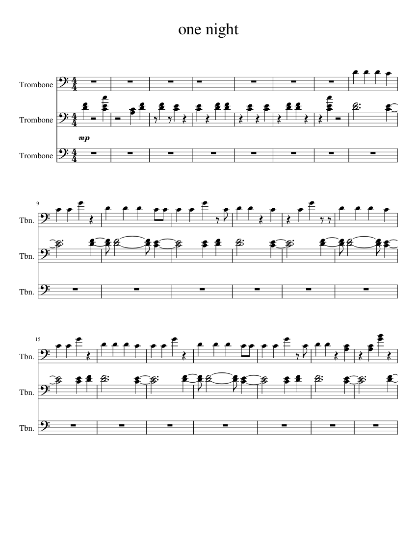 one night(trombone) Sheet music for Trombone (Mixed Trio) | Musescore.com