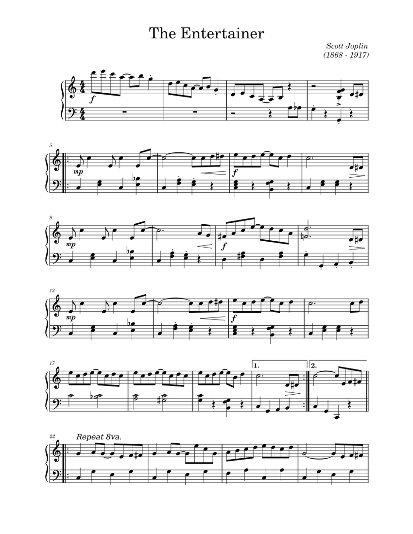 The Entertainer – Scott Joplin Sheet music for Piano (Solo) Easy ...