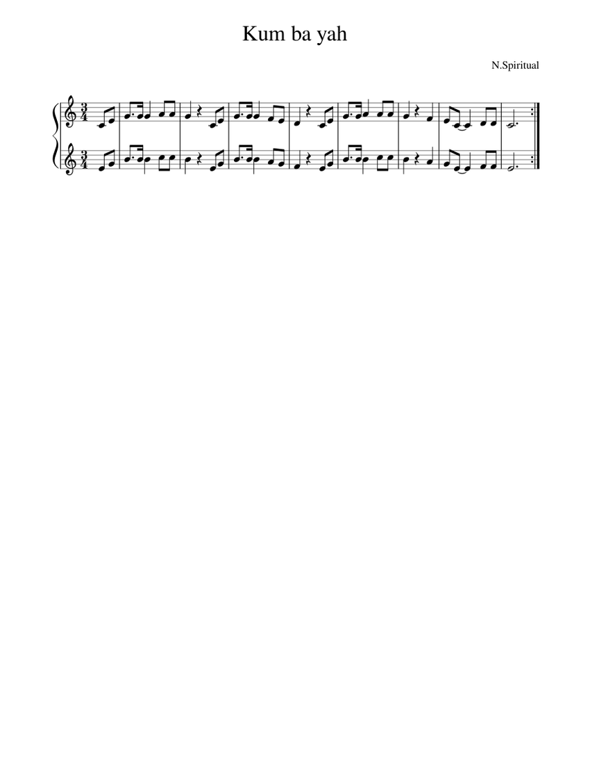 Kum ba yah Sheet music for Piano (Solo) | Musescore.com