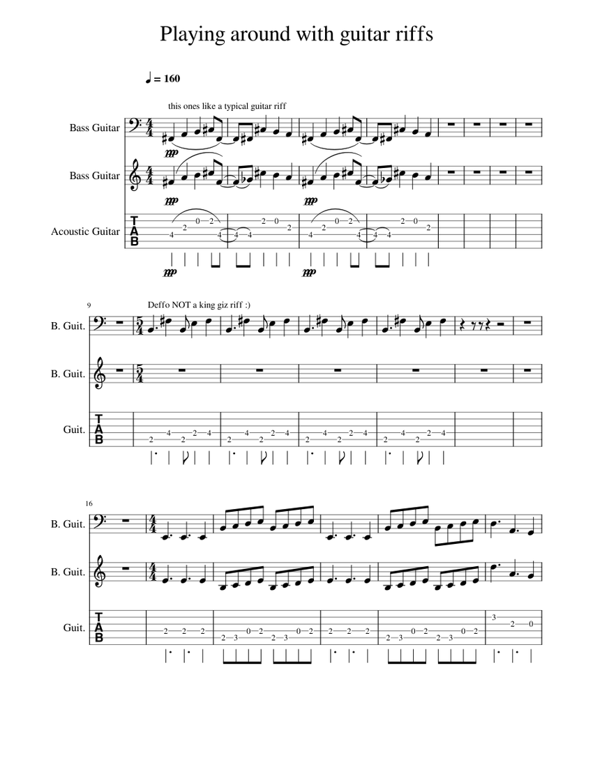 Playing_around_with_guitar_riffs Sheet music for Guitar, Bass guitar ...