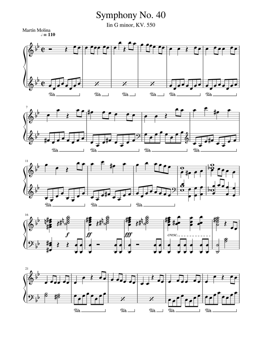 Mozart-Symphony No. 40 In G Minor Sheet music for Piano (Solo ...