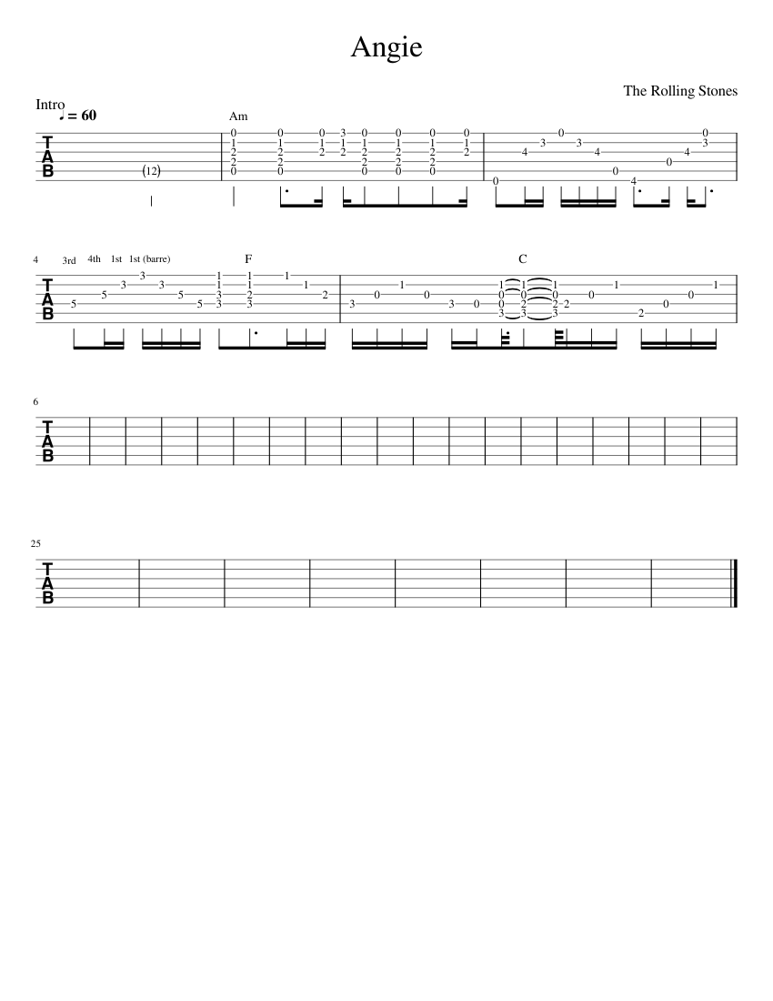 Angie Sheet music for Guitar (Solo) | Musescore.com