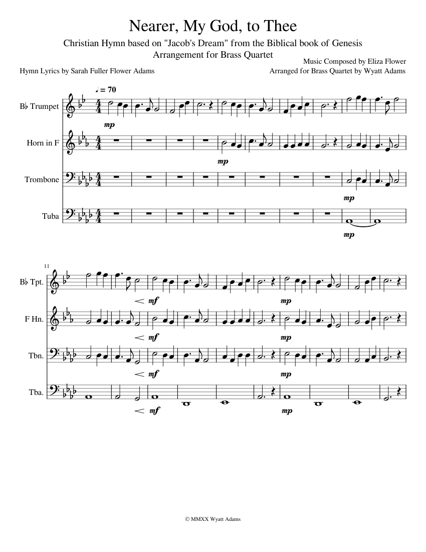 Nearer, My God, To Thee (Brass Quartet) Sheet Music for Trombone, Tuba ...