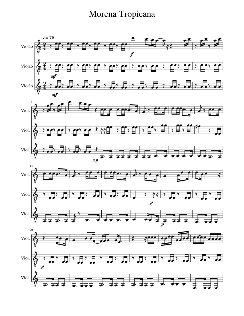 Morena Tropicana Sheet Music for Guitar (Mixed Trio) | MuseScore.com