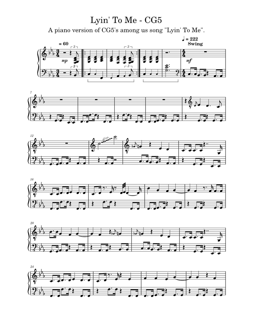 Lyin' To Me - CG5 Sheet Music for Piano (Solo) | MuseScore.com