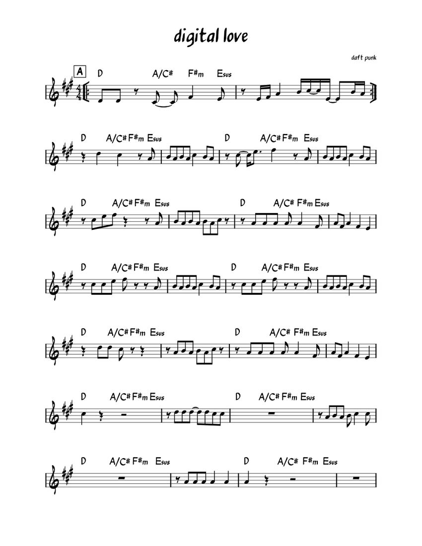 Digital love – Daft Punk Sheet music for Piano (Solo) | Musescore.com