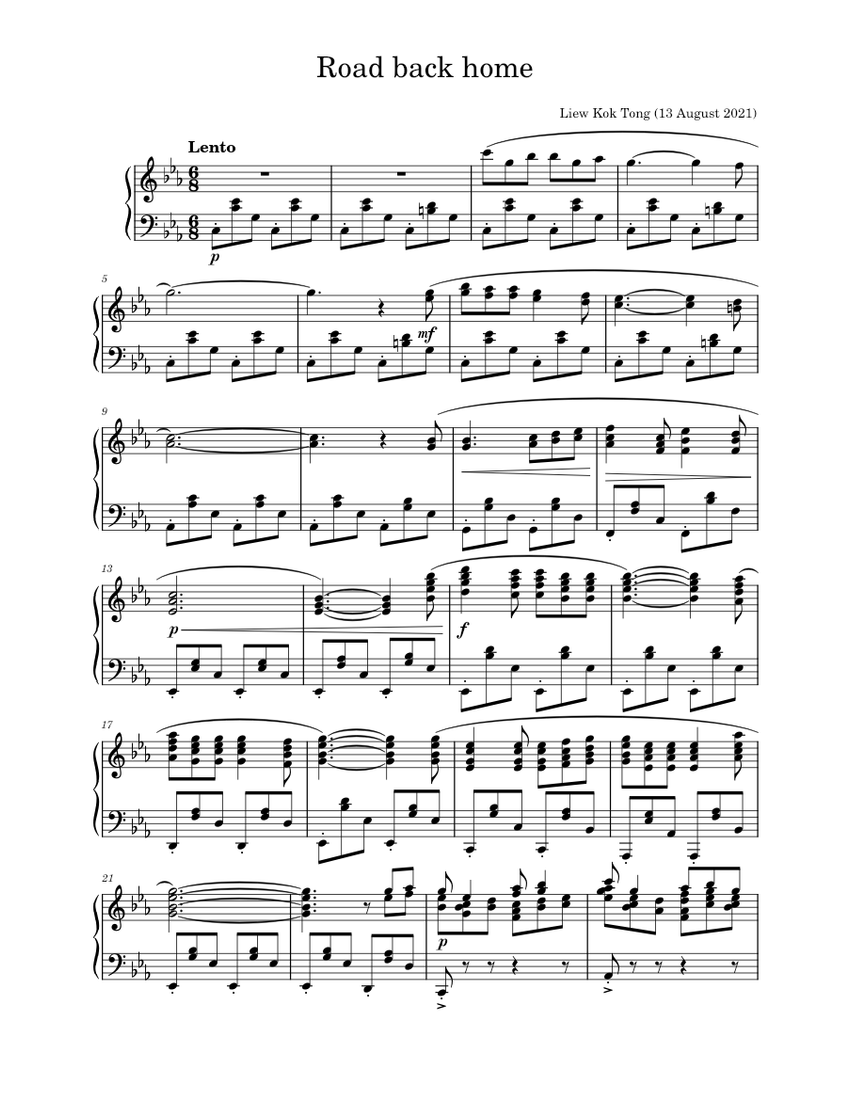 Road back home Sheet music for Piano (Solo) | Musescore.com