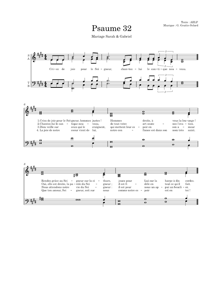 Psaume 32 Sheet music for Female, Male (SATB) | Musescore.com