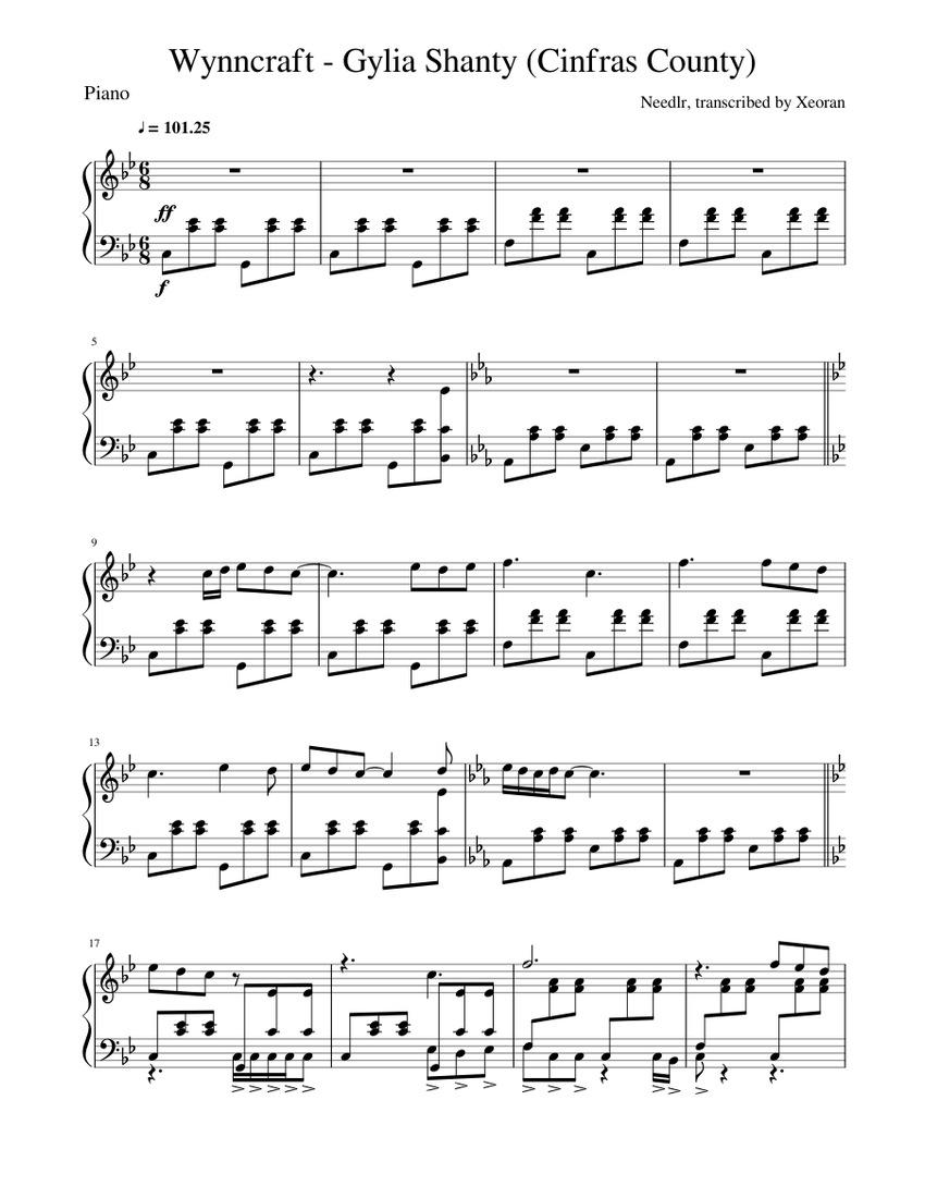 Wynncraft - Gylia Shanty (Cinfras County) Sheet music for Piano (Solo ...
