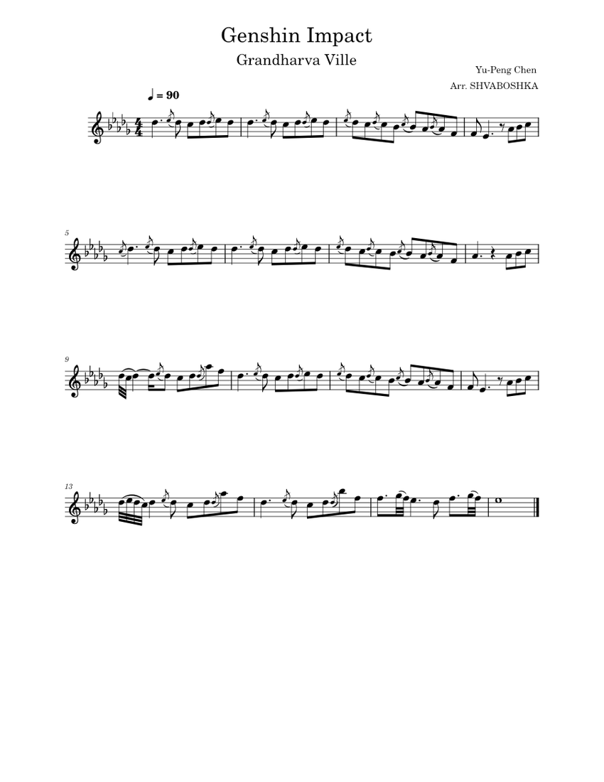 Grandharva Ville - Sumeru OST – Yu-Peng Chen - Genshin Impact Sheet ...