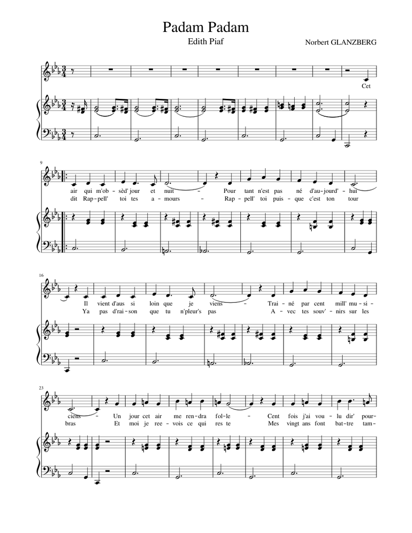 Padam Padam Sheet music for Piano, Vocals (Solo) | Musescore.com