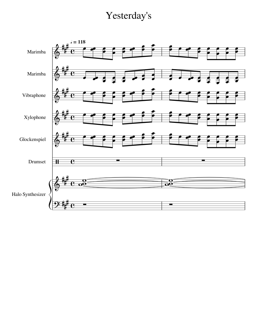Yesterday's - Front Ensemble Warm Up or Feature Sheet Music for ...