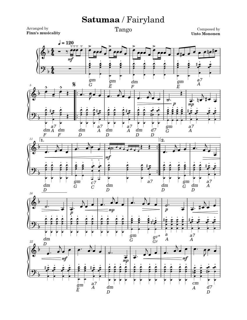 Satumaa – Unto Mononen - Accordion solo Sheet Music for Accordion (Solo) | MuseScore.com