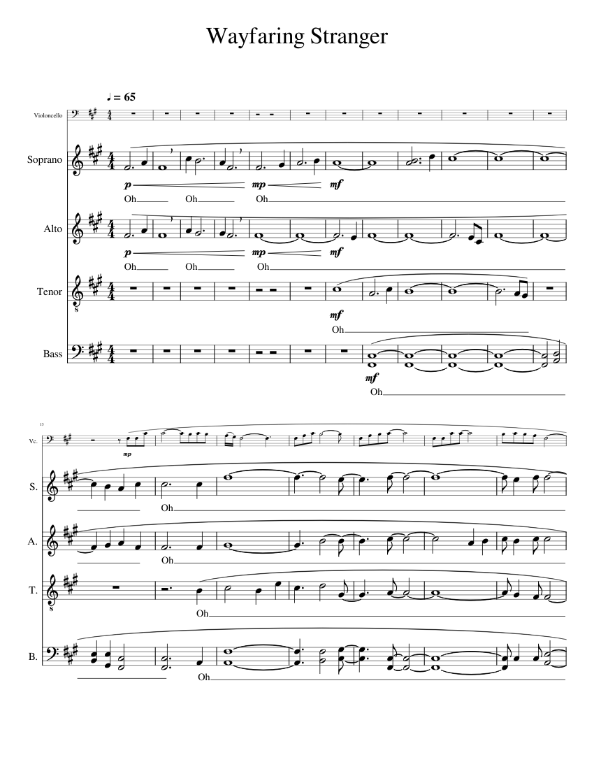 Wayfaring Stranger Sheet Music For Soprano Alto Tenor Bass Voice
