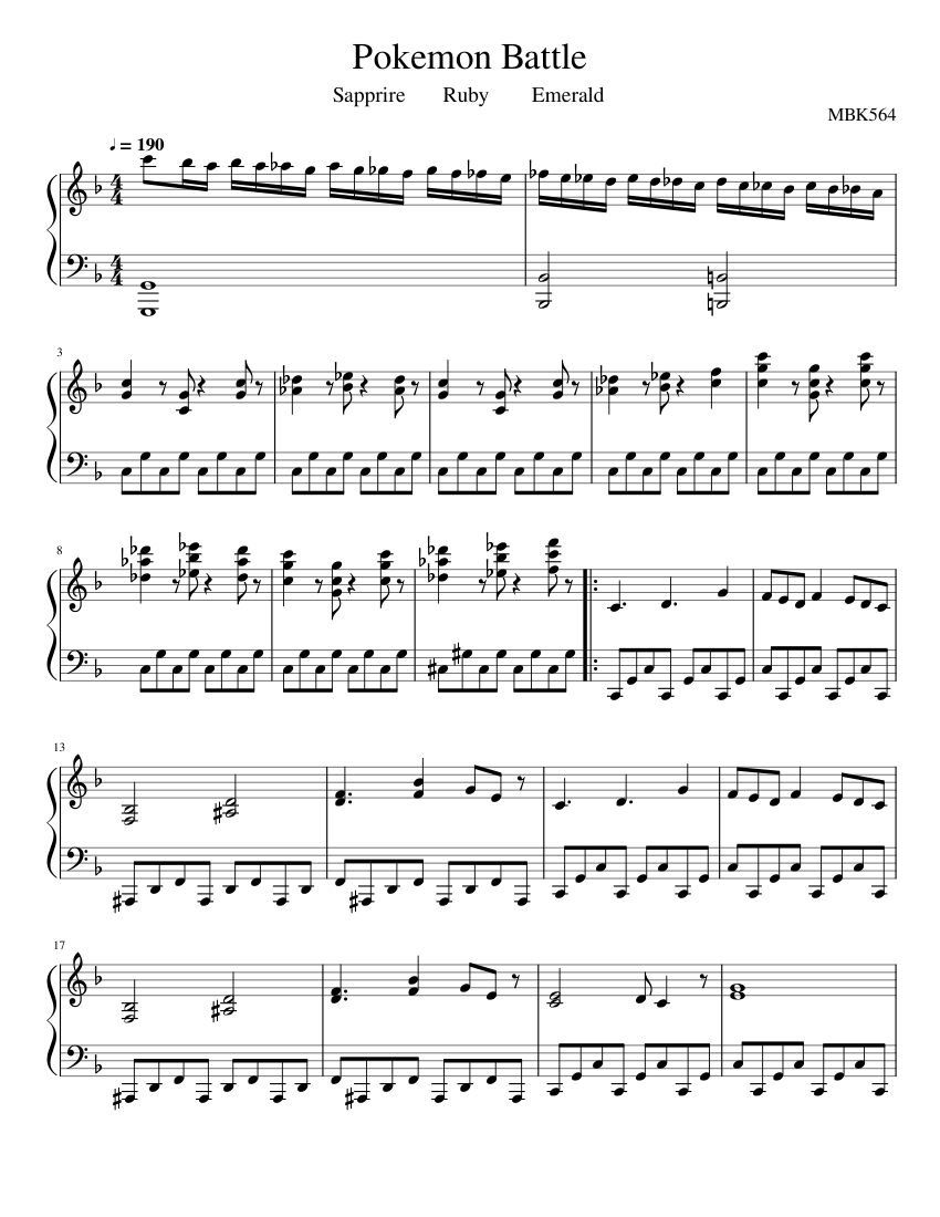 Pokemon Battle Sheet Music for Piano (Solo) | MuseScore.com