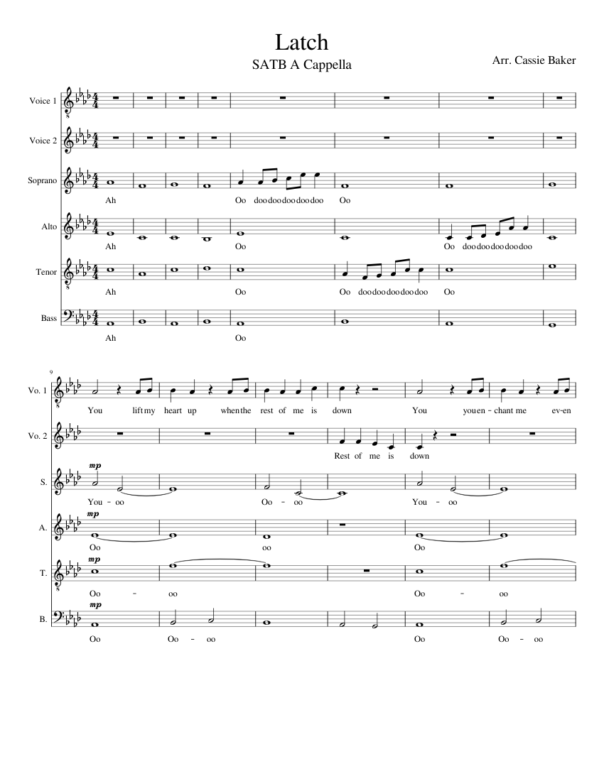 Latch SATB A Cappella Sheet Music for Soprano, Alto, Tenor, Bass voice ...