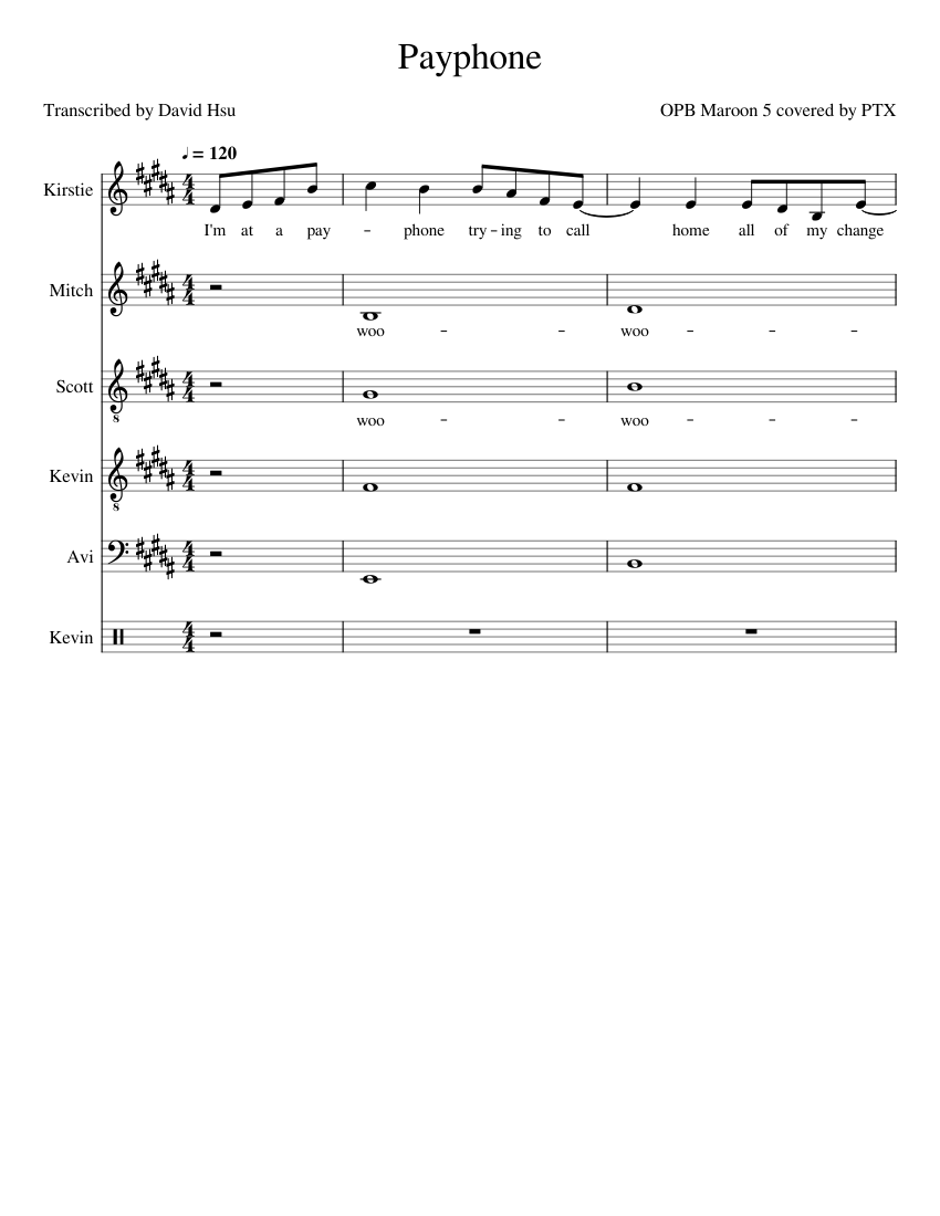 Payphone Sheet Music for Piano, Drum group (Mixed Ensemble) | MuseScore.com
