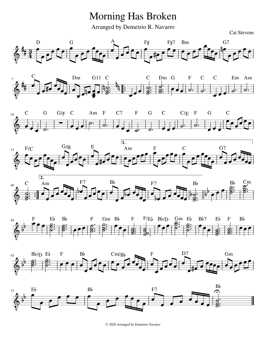 Morning Has Broken Sheet Music with Chords for Guitar (Solo ...