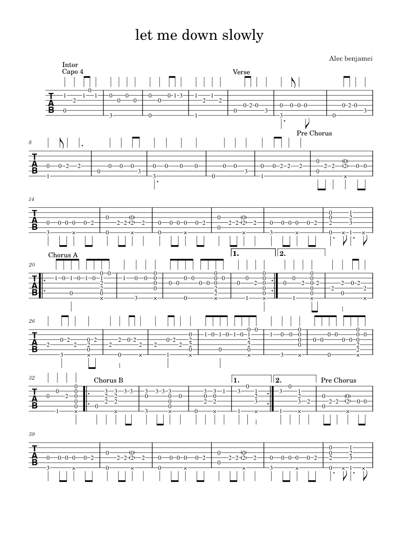 Let me down slowly – Alec Benjamin Sheet Music and Tab for Guitar (Solo ...