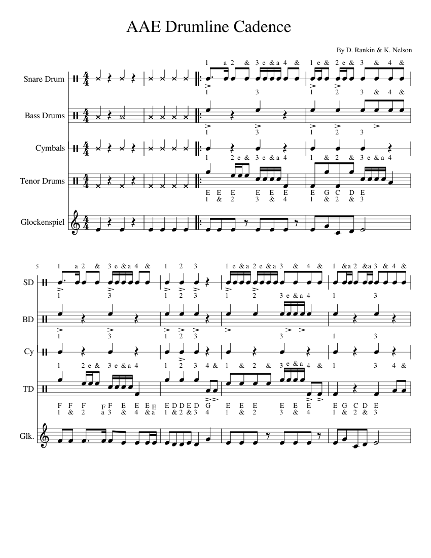 Xmas Glock AAE Drumline Cadence By D. Rankin & K. Nelson Sheet music ...