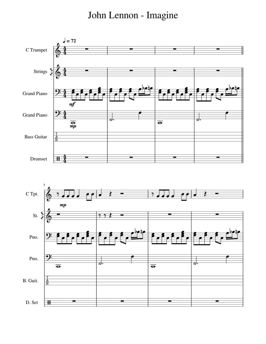 John Lennon - Imagine - Full band Arrangement Sheet Music and Tab for ...