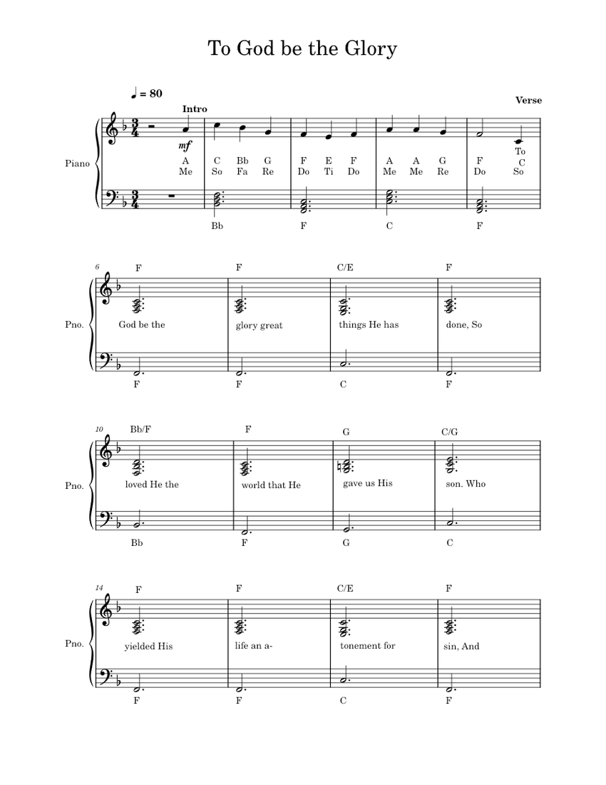 To God be the Glory Sheet Music for Piano (Solo) | MuseScore.com