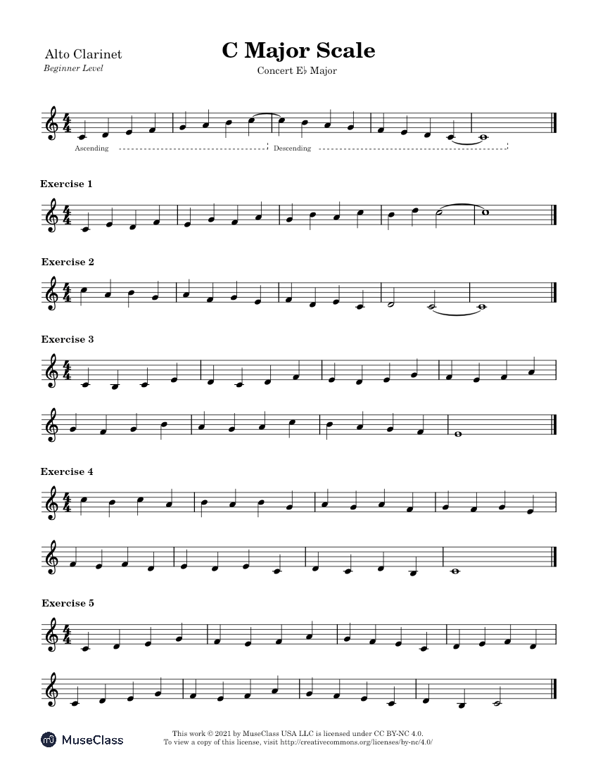Concert Eb Major Scale Exercises-Beginner for Alto Clarinet Sheet Music ...