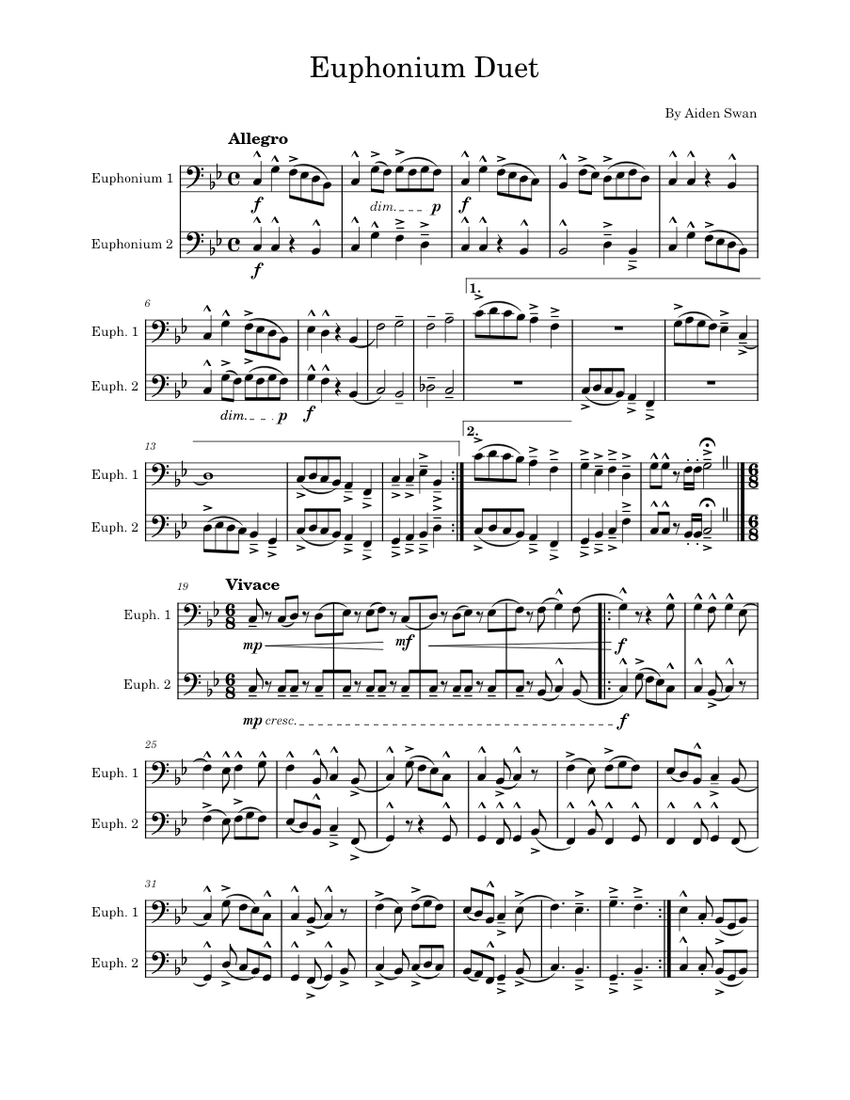 Euphonium Duet Sheet Music for Euphonium (Brass Duet) | MuseScore.com