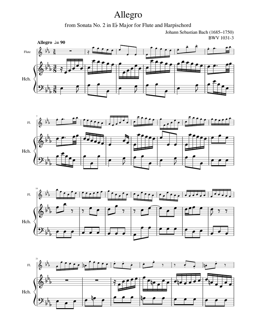 BWV1031-3 Sheet Music for Harpsichord, Flute (Solo) | MuseScore.com
