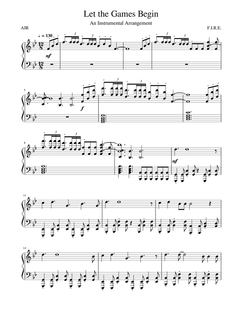 #60 – AJR – Let the Games Begin Sheet Music for Piano (Solo ...