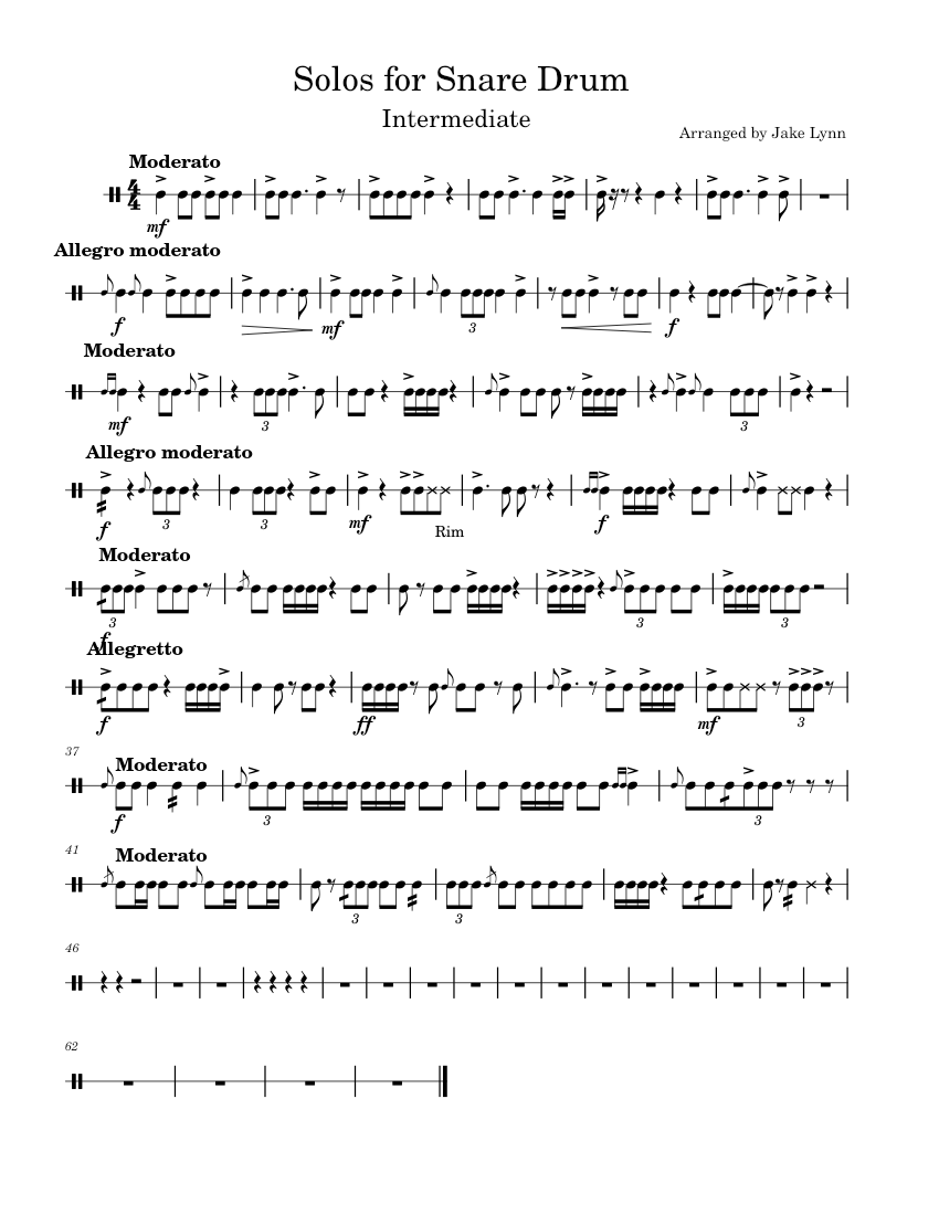 Solos for snare drum-intermediate Sheet Music for Snare drum ...