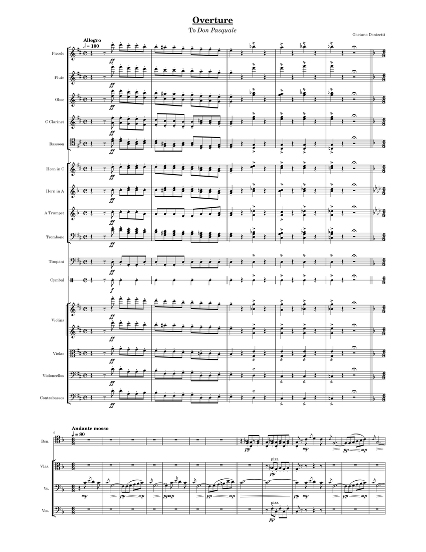 Don Pasquale – Gaetano Donizetti : Overture Sheet music for Trombone, Flute piccolo, Flute, Oboe ...