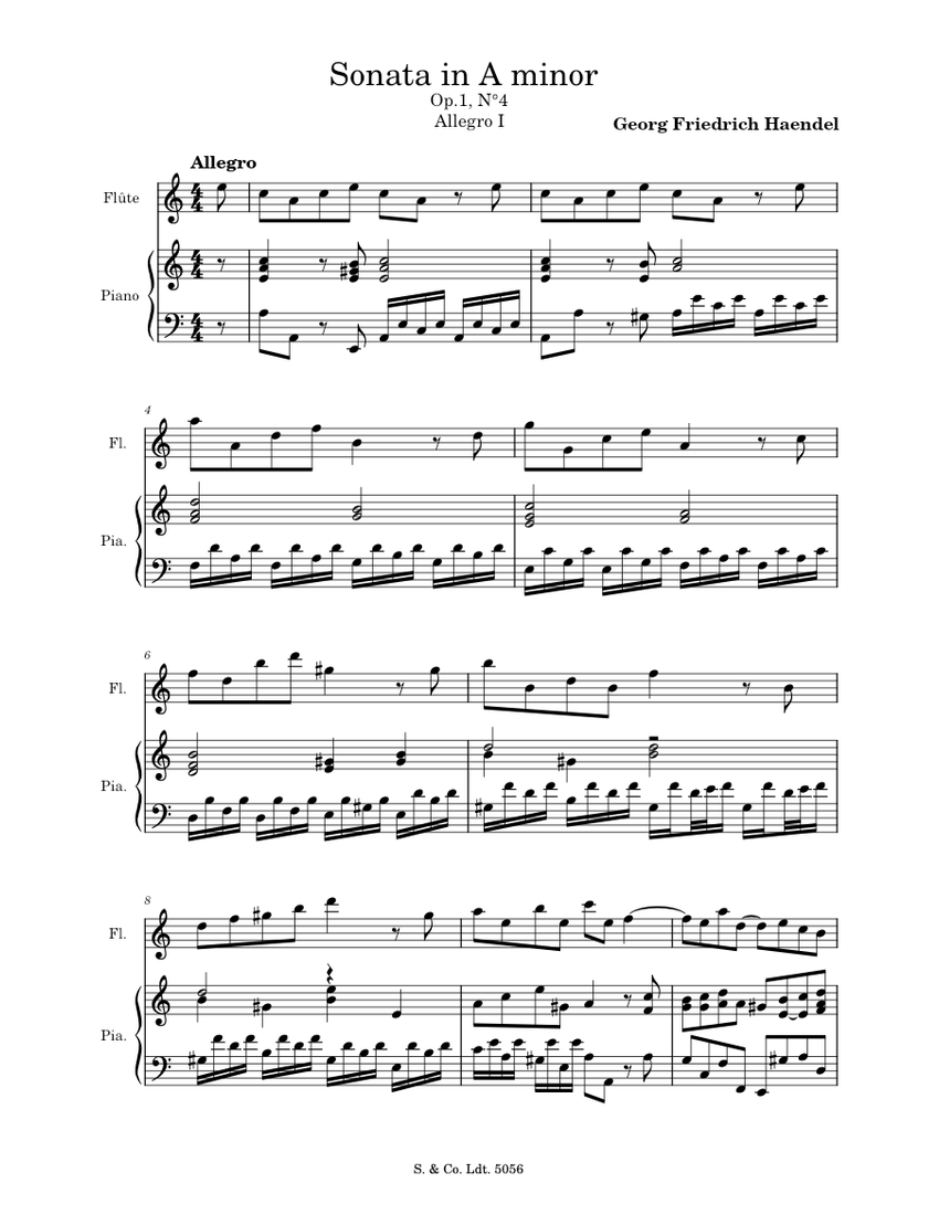 Sonata in A minor - Allegro I Sheet music for Piano, Flute (Solo ...