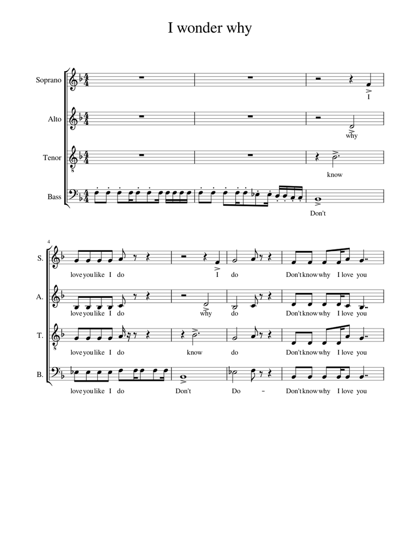 I wonder why Sheet music for Soprano, Alto, Tenor, Bass voice (Choral ...