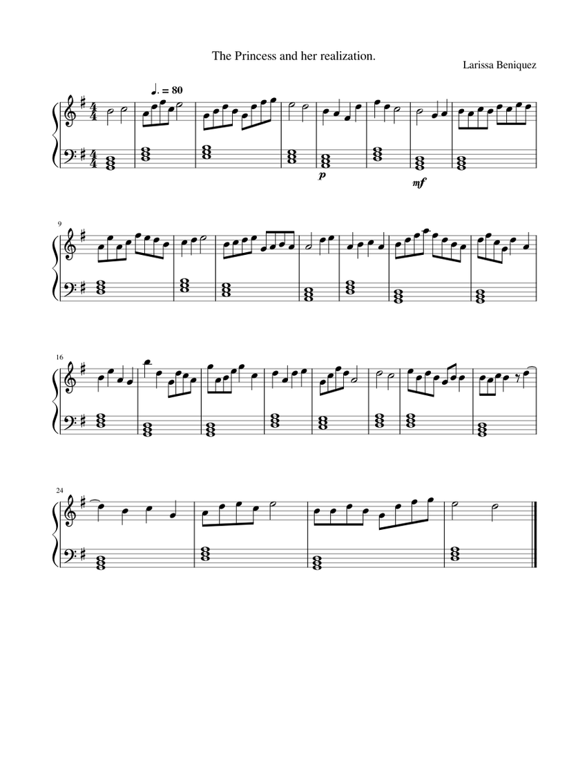 The Princess and the realization by Larissa Beniquez - piano tutorial