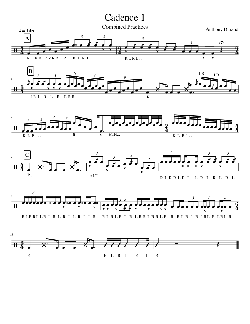 Bass Cadence "Combined Practices" 2020 Sheet music for Bass drum (Solo ...