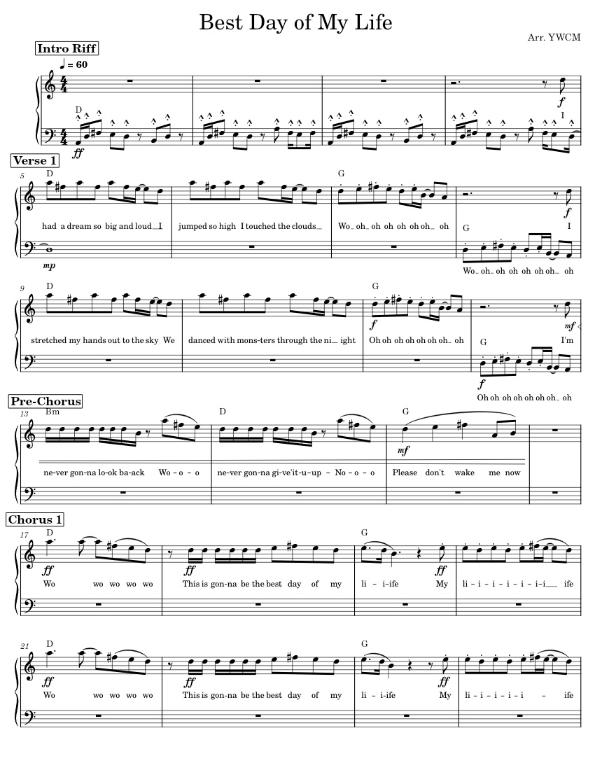 Best Day of My Life – Reformatted YWCM Sheet Music for Piano (Solo ...