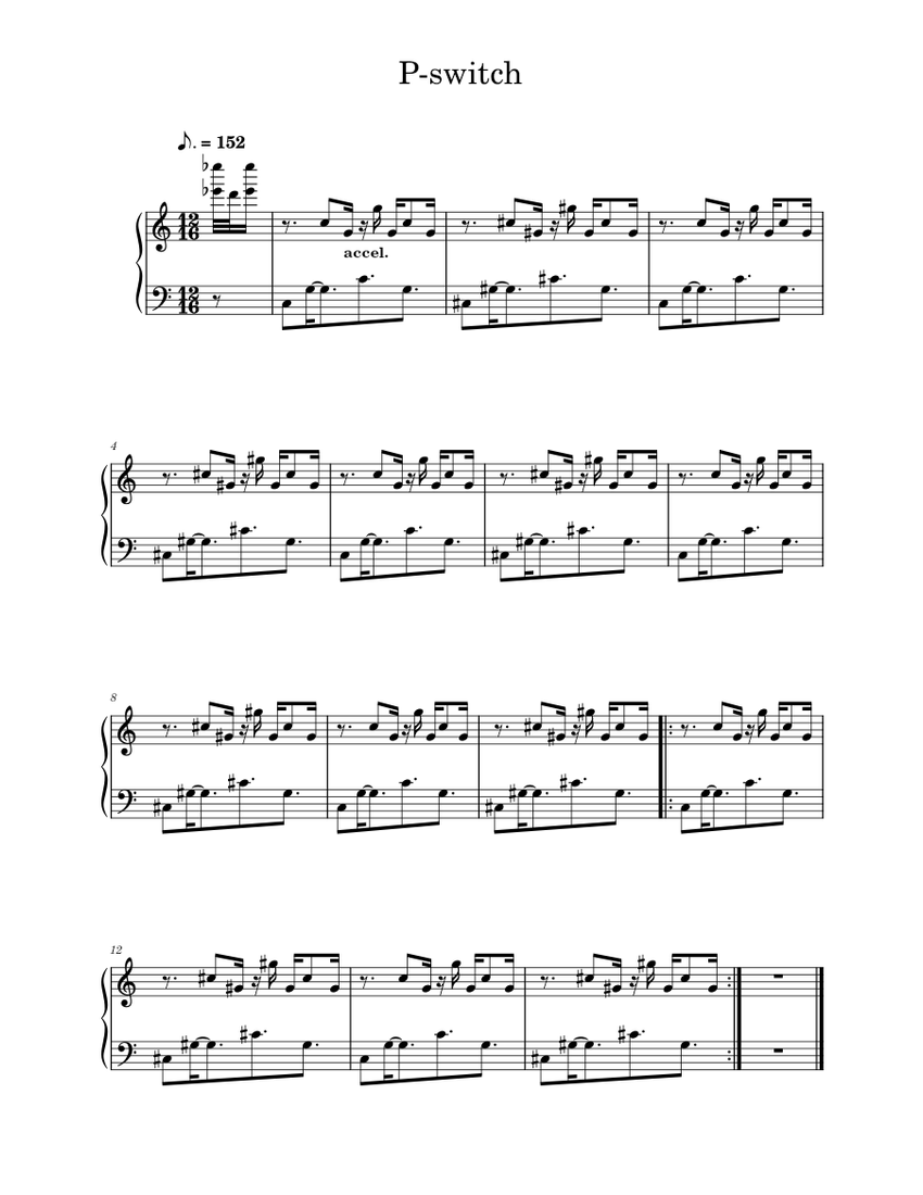 Super Mario World P-switch – Koji Kondo P-switch Sheet Music for Piano ...