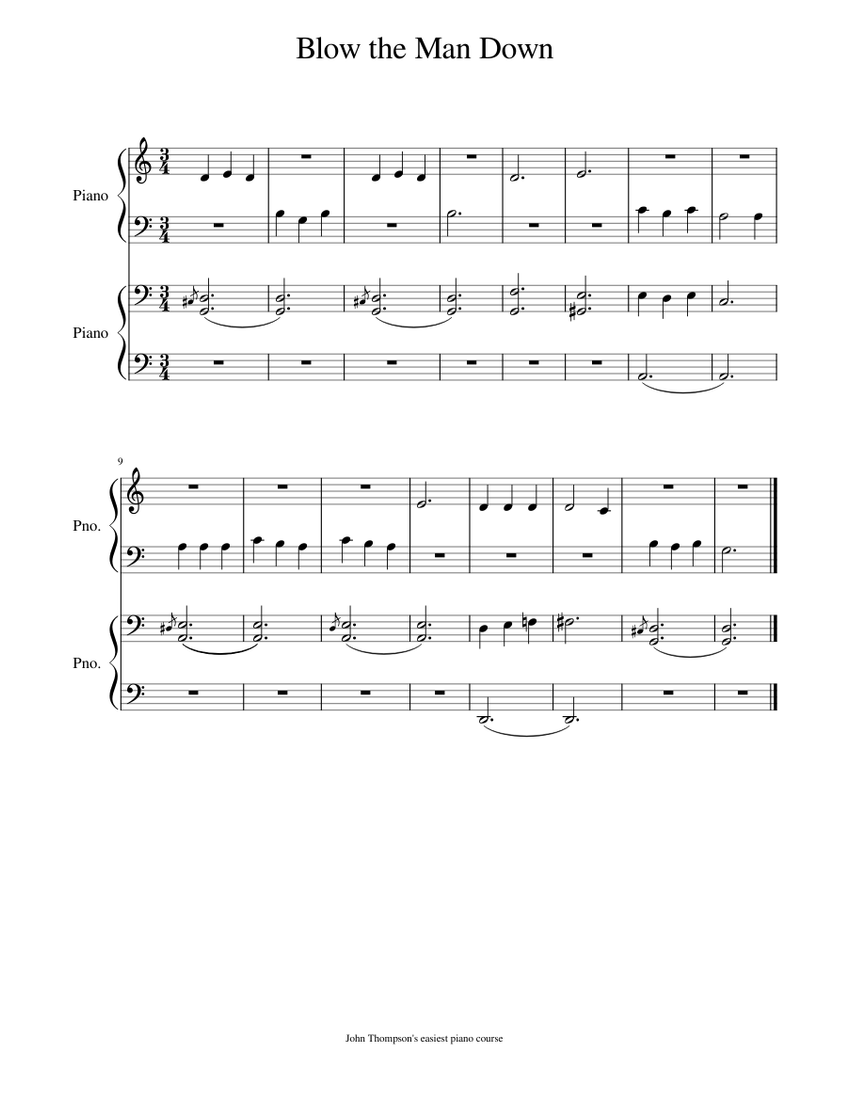 Blow the Man Down - John Thompson's easiest piano course Sheet Music ...
