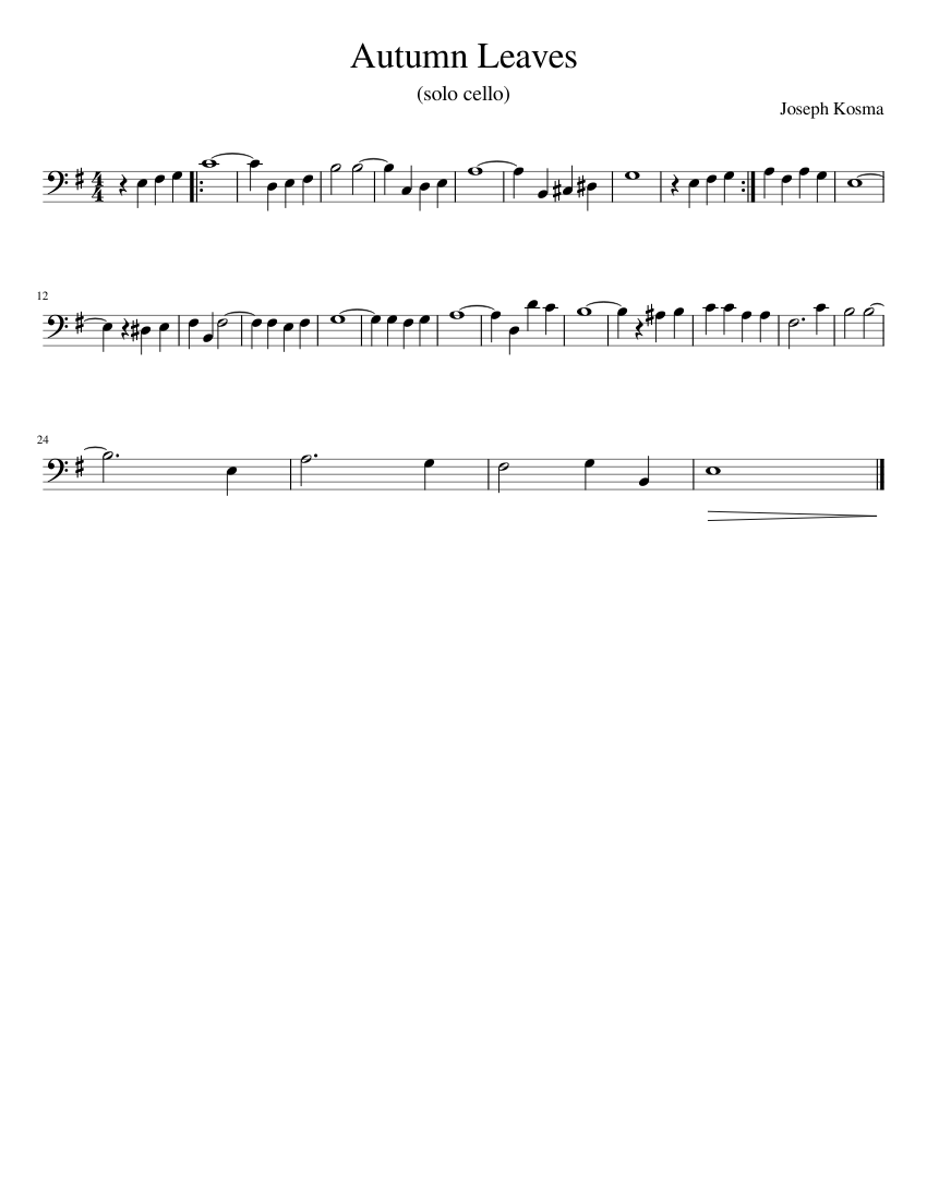 Autumn Leaves Sheet Music for Cello (Solo) | MuseScore.com