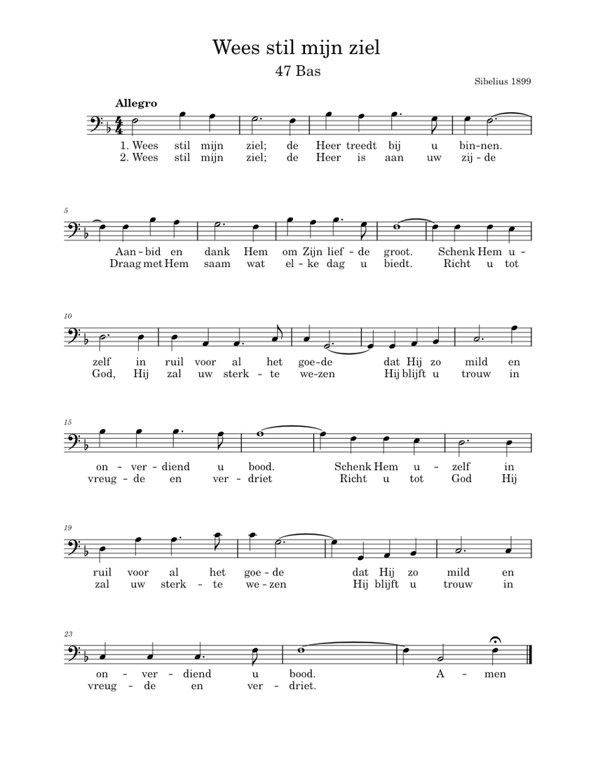 47 Wees stil mijn ziel Bas Sheet music for Piano (Solo) Easy | Musescore.com