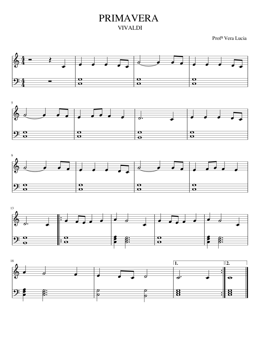 PRIMAVERA VIVALDI Sheet Music for Piano (Solo) easy | MuseScore.com