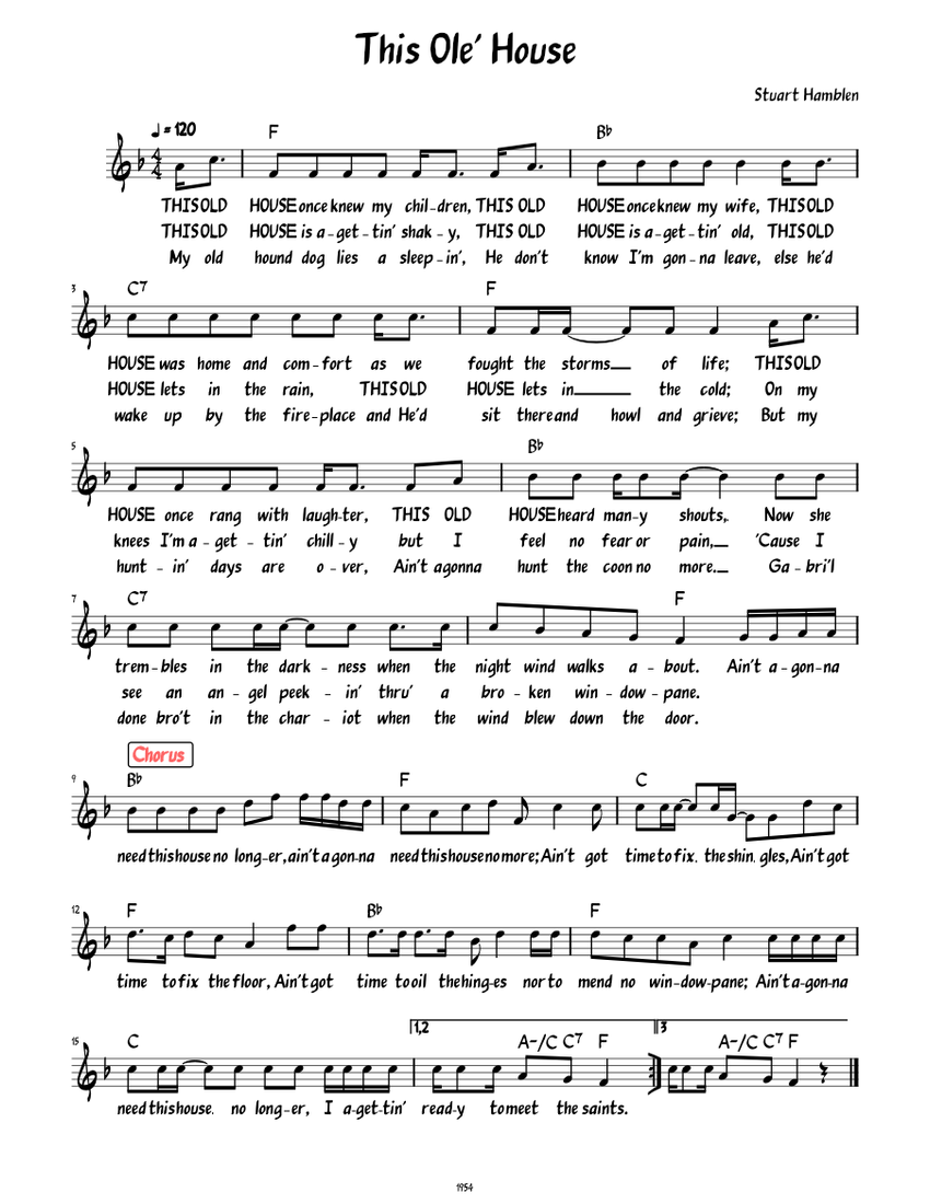 This Ole' House (Lead sheet with lyrics ) Sheet music for Piano (Solo ...