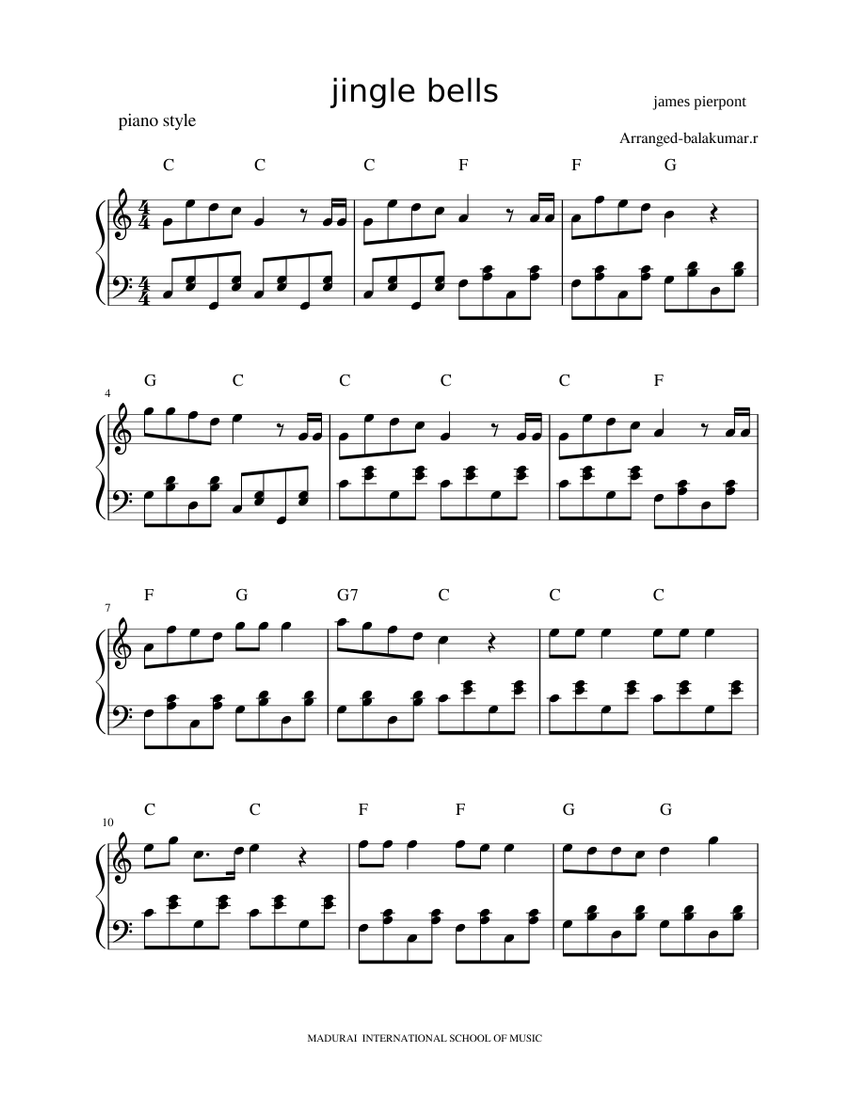 JINGLE BELLS PIANO STYLE Sheet music for Piano (Solo) Easy | Musescore.com